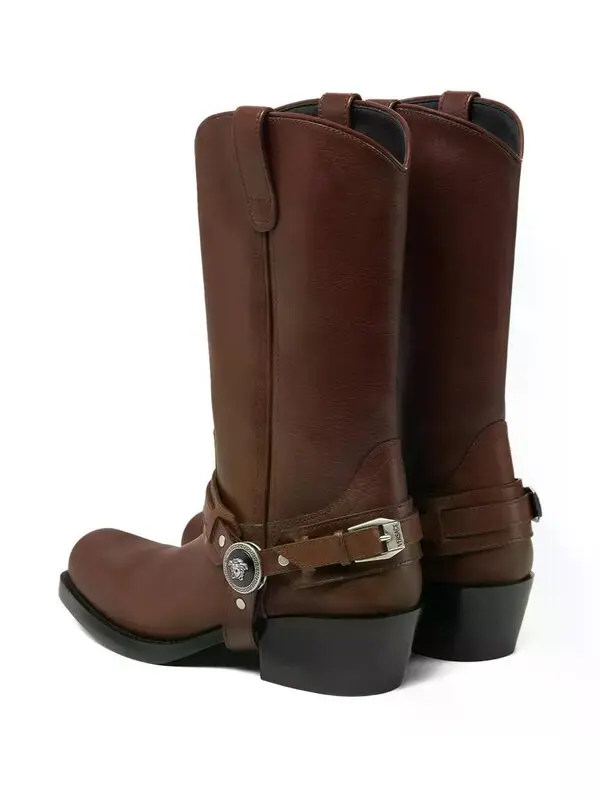 Versace Dana Leather Cowboy Boots - Brown
