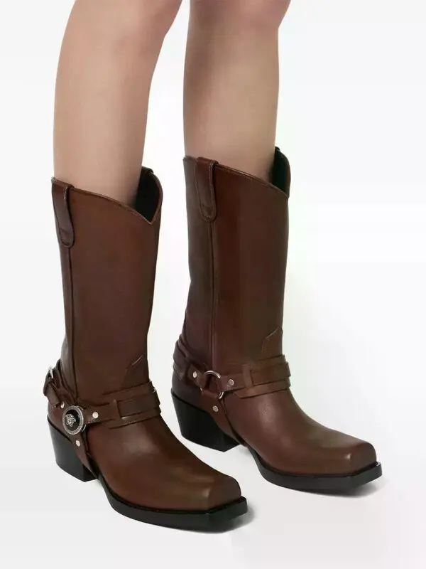 Versace Dana Leather Cowboy Boots - Brown