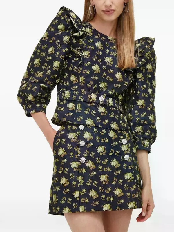 CUSTOMMADE Floral Print Puff-shoulder Blouse