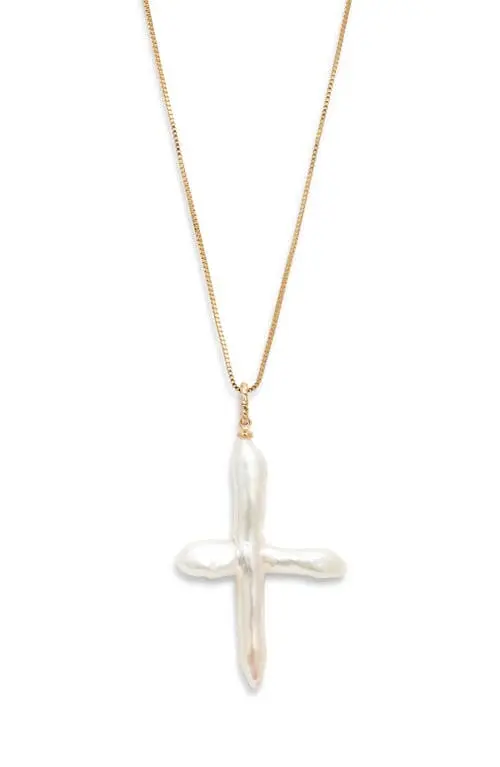 CHILD OF WILD Esther Freshwater Pearl Cross Pendant Necklace - Gold