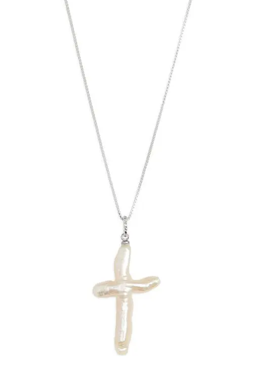 CHILD OF WILD Esther Freshwater Pearl Cross Pendant Necklace - Silver