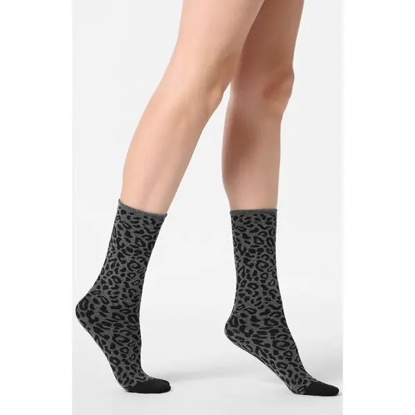 Oroblu Leopard Jacquard Crew Socks - Grey Melange