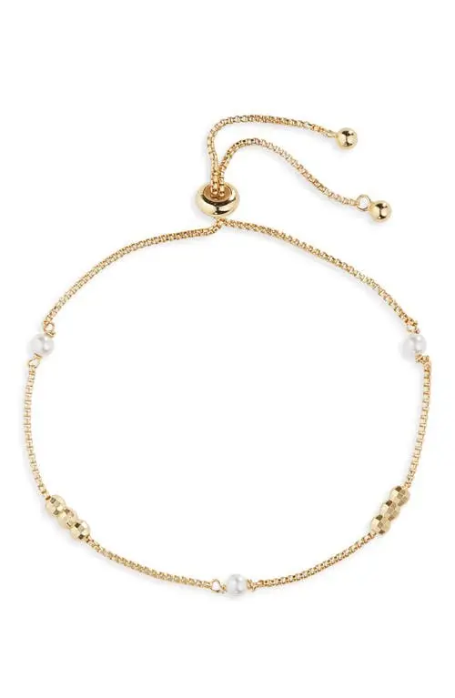 Argento Vivo Faux Pearl Station Slider Bracelet - Gold