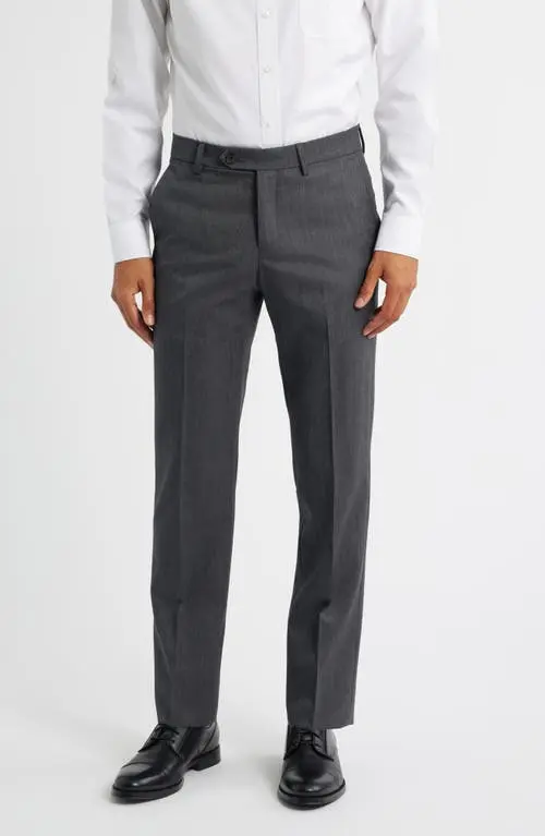 Berle Slim Fit Flat Front Super 100s Wool Dress Pants - Med Grey