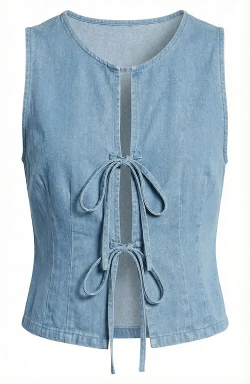 MODENAIRE Sleeveless Denim Top With Tie Front