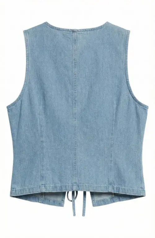 MODENAIRE Sleeveless Denim Top With Tie Front