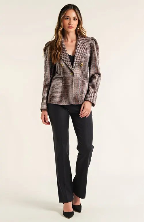 MODENAIRE Houndstooth Blazer With Puff Shoulders