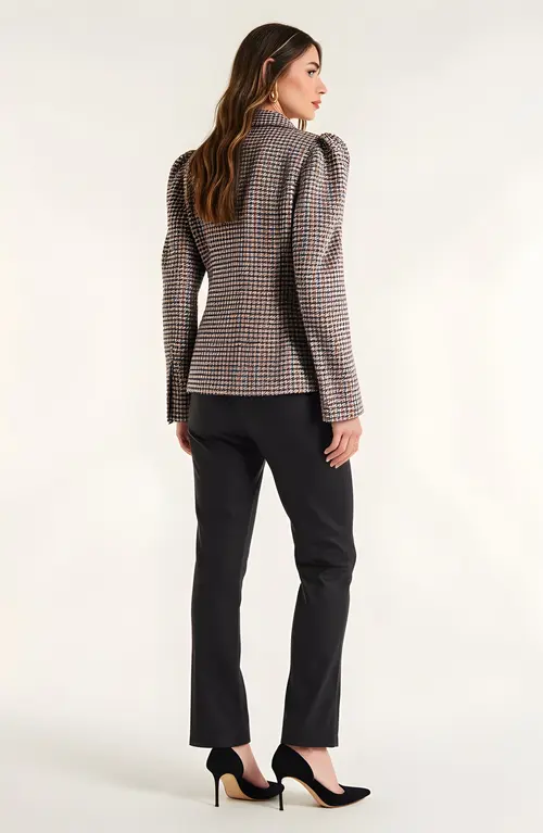 MODENAIRE Houndstooth Blazer With Puff Shoulders