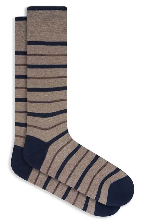 Bugatchi Stripe Mercerized Cotton Blend Dress Socks - Mocha