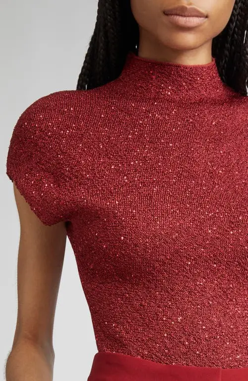 Lela Rose Sequin Knit Mock Neck Top