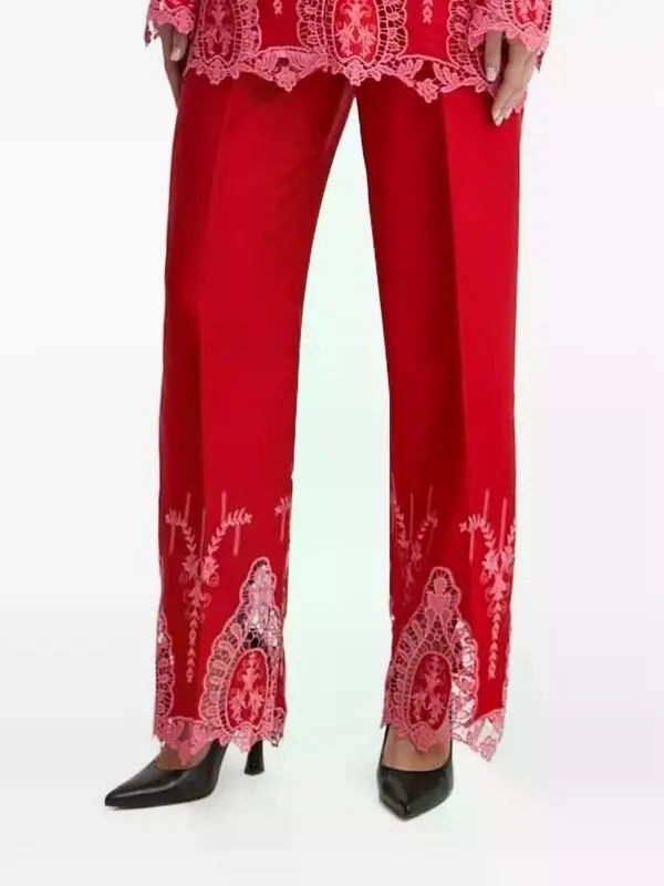 NEVER FULLY DRESSED High-waisted Floral Embroidered Trousers