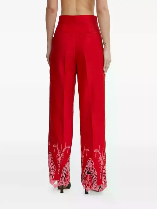 NEVER FULLY DRESSED High-waisted Floral Embroidered Trousers