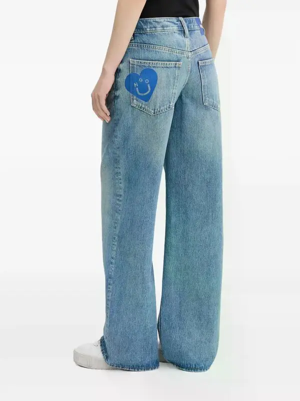 Hugo Wide-leg Jeans With Smiley-face Logo