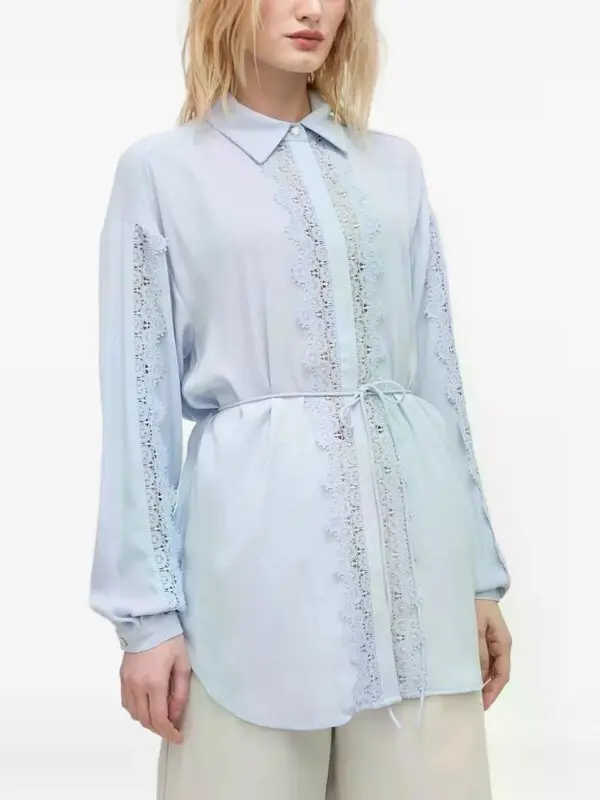 BRUUNS BAZAAR Lace-insert Belted Shirt