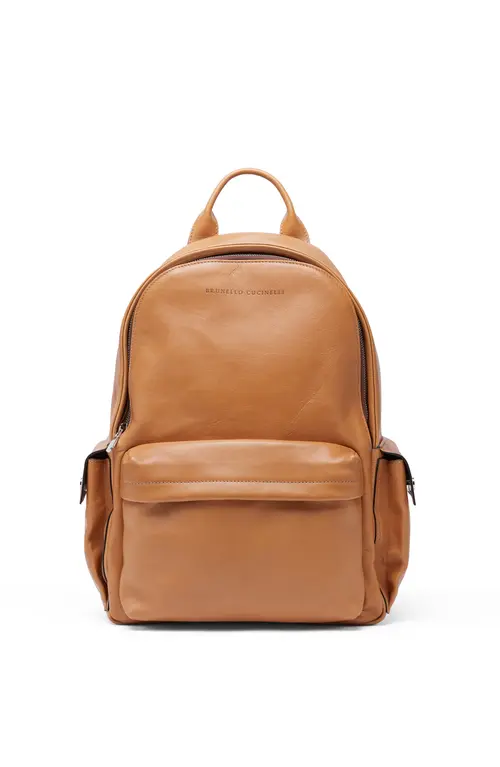 Brunello Cucinelli Vachetta Leather Travel Backpack - Cognac