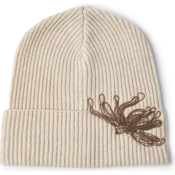Brunello Cucinelli Cashmere Knit Beanie With Monili - Beige