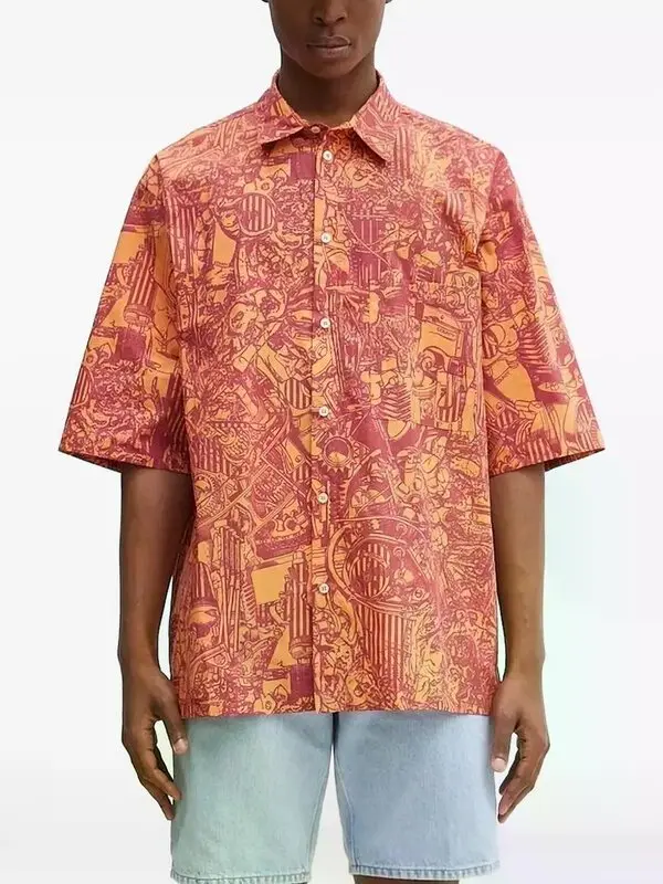 COUNTY OF MILAN Abstract-print Short-sleeve Shirt - Orange