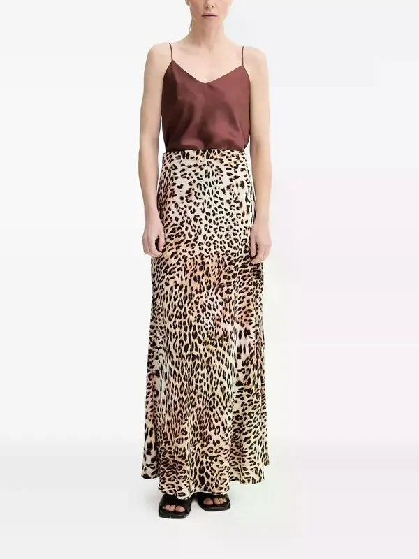 GESTUZ Leopard-print Straight Midi Skirt