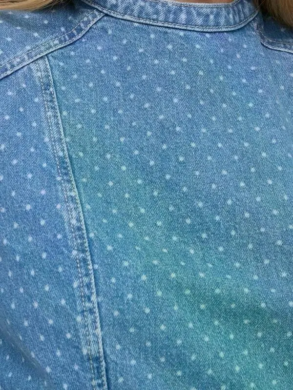 CUSTOMMADE Polka-dot Panelled Denim Top