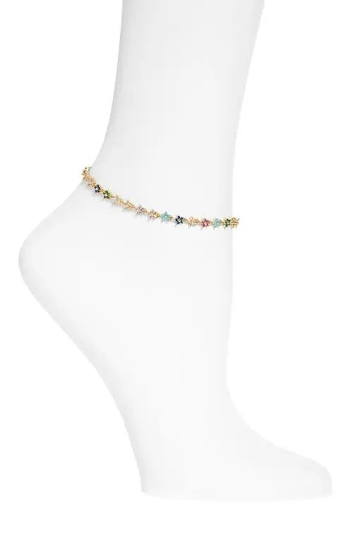VIDAKUSH Rainbow Twinkle Cubic Zirconia Flower Anklet - Gold