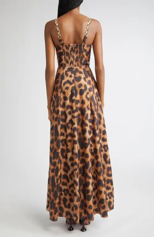 L'Agence Sutton Leopard Print Gown - Tan/black Leopard Print
