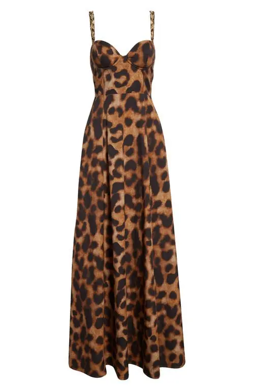 L'Agence Sutton Leopard Print Gown - Tan/black Leopard Print