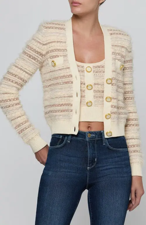 L'AGENCE Ariadne Mix Stitch Cardigan - Ecru/natural Multi