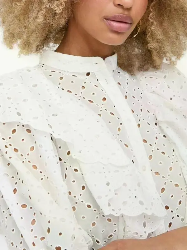 NOTES DU NORD Eyelet-embroidered Ruffle Blouse