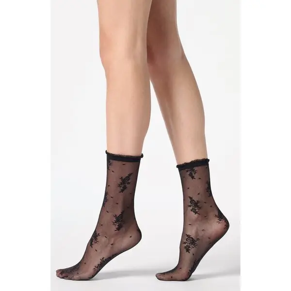 Oroblu Lace Sheer Crew Socks - Black