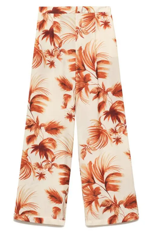 Mango Flowy Palm Print Straight Leg Pants