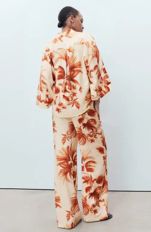 Mango Flowy Palm Print Straight Leg Pants