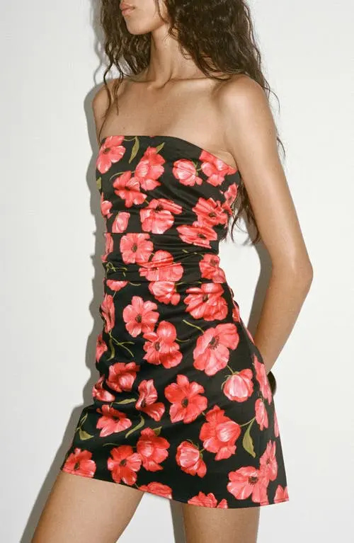 Mango Floral Strapless Mini Dress