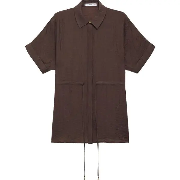 Mango Lyocell-blend Button-up Shirt With Drawstring - Chocolate