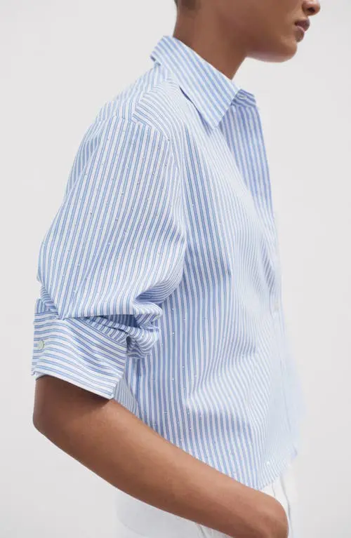 Mango Embellished Striped Button-up Shirt - Blue