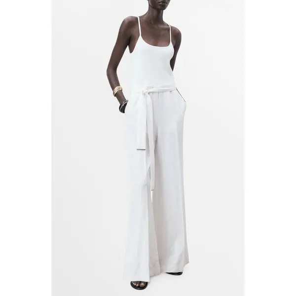 Mango Tie Waist Wide Leg Jumpsuit - Off White