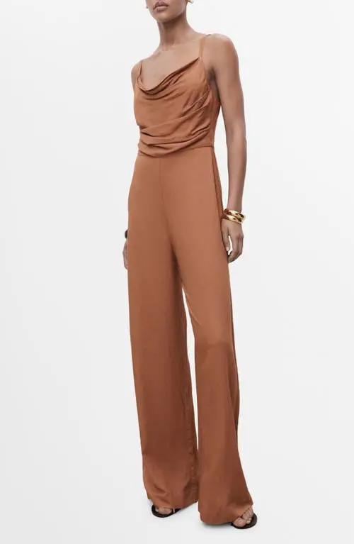 Mango Cowl Neck Wide Leg Jumpsuit - Brown