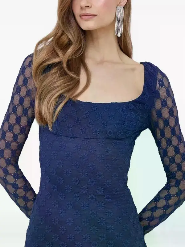 Bardot Floral-Lace Long-Sleeve Dress In Blue - 20% Off | Editorialist