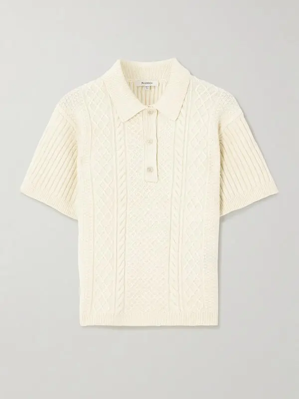 JW Anderson Cable-knit Polo Shirt - Neutrals