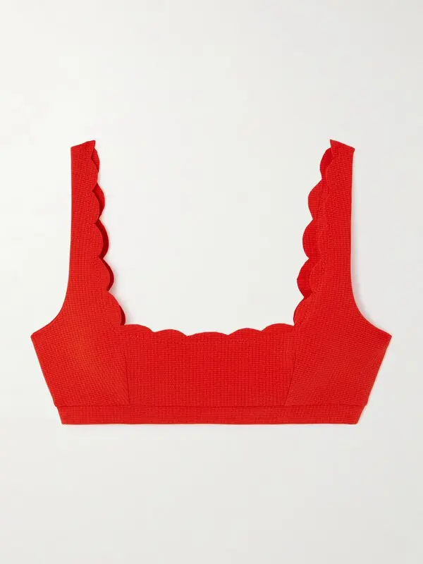 Marysia Palm Springs Scalloped Seersucker Bikini Top - Red