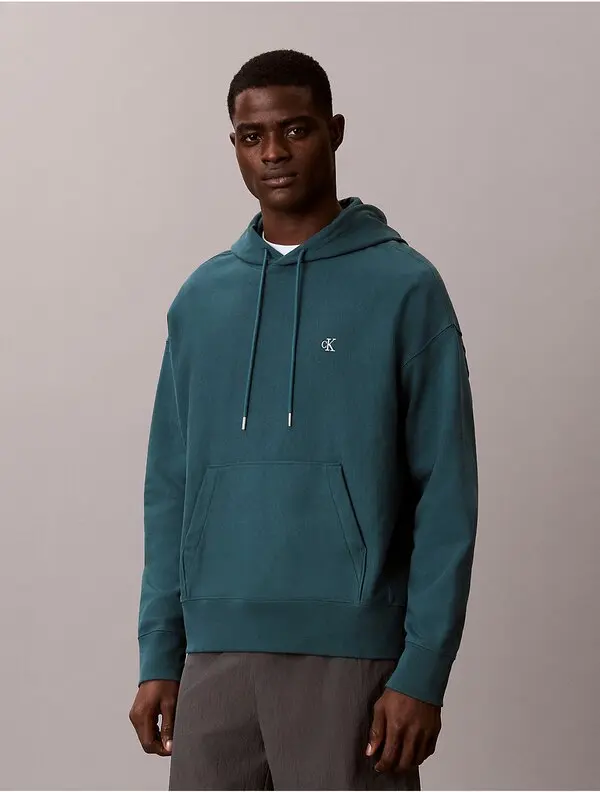 Calvin Klein Premium Terry Relaxed Monogram Fleece Hoodie - Tahoe Green