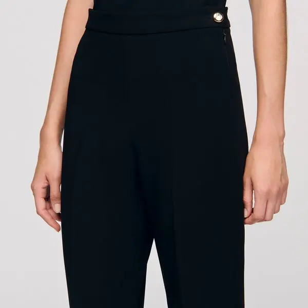 Sandro Straight-leg Wide Trousers With Decorative Button