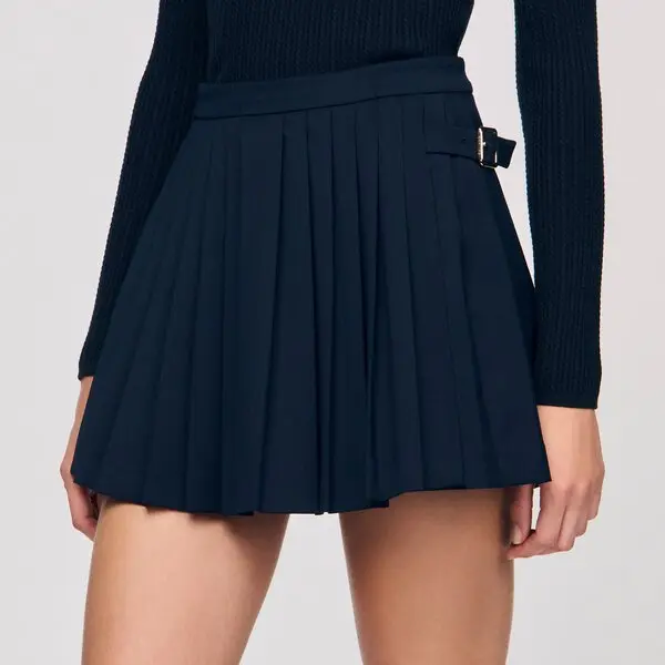 Sandro Pleated Skort With Buckle Detail - Navy Blue