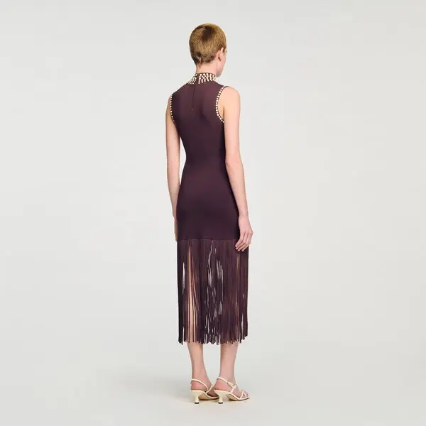 brown fringed sleeveless midi dress Rue Dress Velvet Hunter