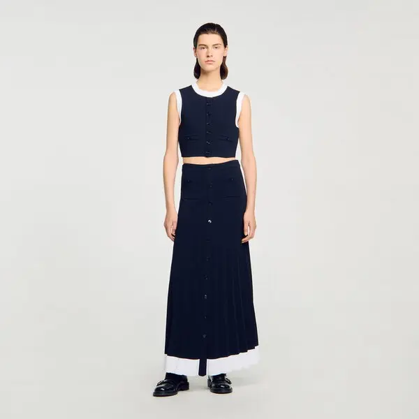 Sandro Maxi Two-tone Knit Pleated Skirt
