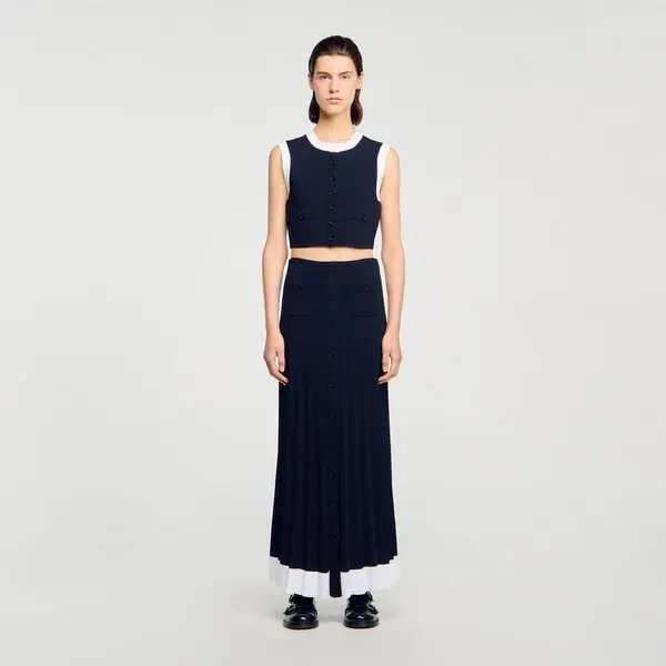 Sandro Maxi Two-tone Knit Pleated Skirt