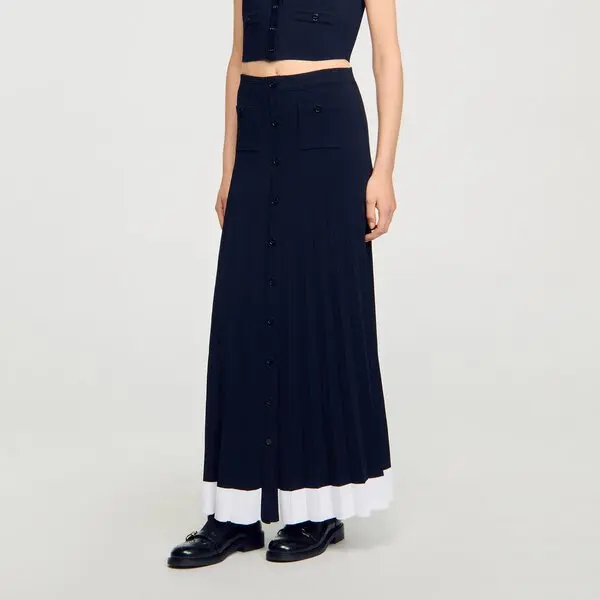 Sandro Maxi Two-tone Knit Pleated Skirt