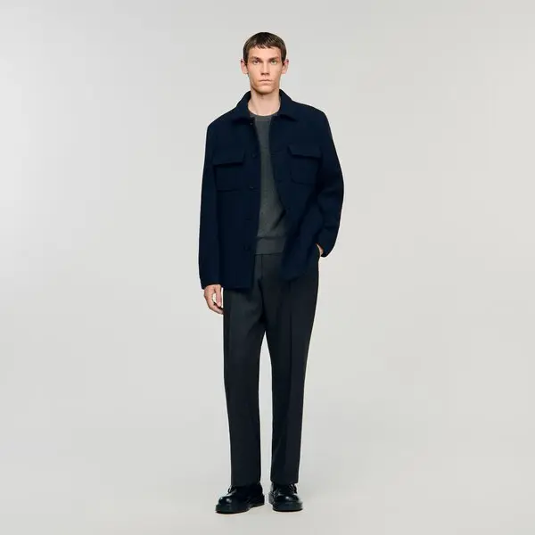 Sandro Virgin Wool Overshirt - Midnight Blue