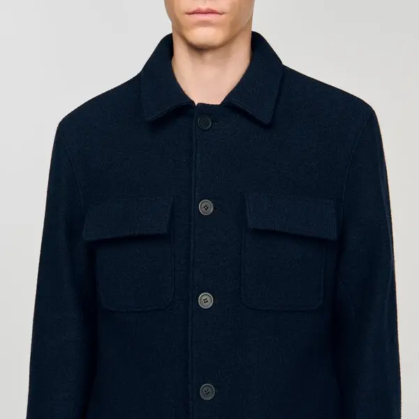 Sandro Virgin Wool Overshirt - Midnight Blue