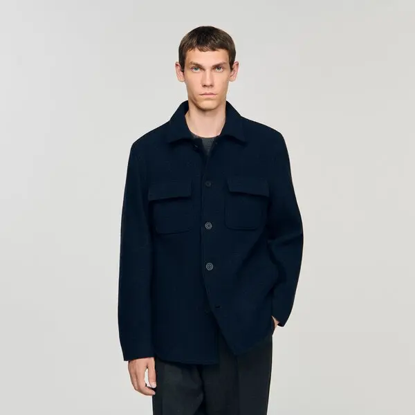 Sandro Virgin Wool Overshirt - Midnight Blue
