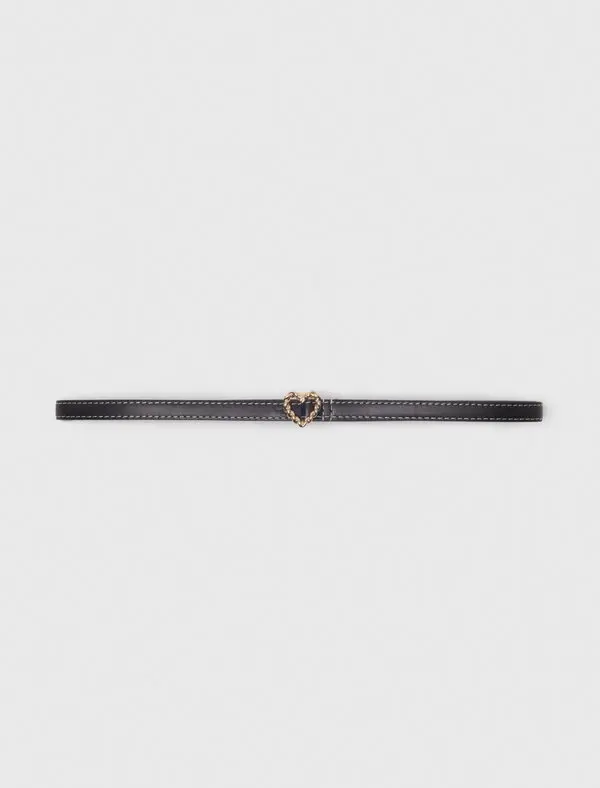 Maje Slim Leather Belt With Gold-tone Heart Detail - Black
